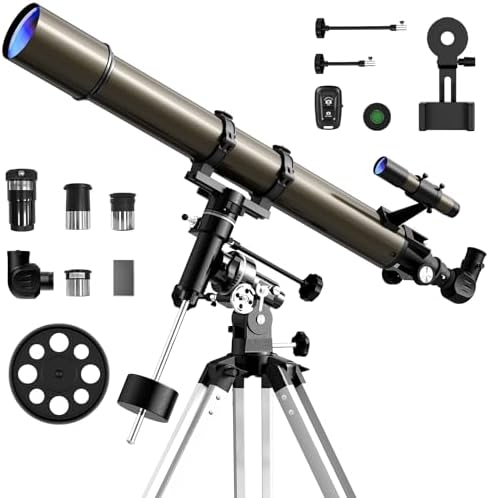 Amazon.com : NACATIN Telescope, 90mm EQ Refractor Telescope for Adults ...