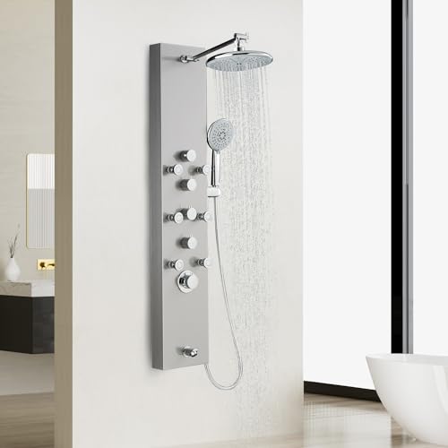 Snapklik.com : OUGOO Shower Panel System - Use 4 Functions Simultaneously: Rainfall Shower, Body ...