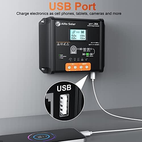 Allto Solar Controlador de carga solar MPPT de 20 amperios, 12 V24 V ...