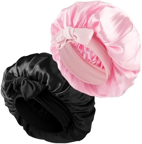 Abeillo Satin Sleep Bonnets for Women, 2pcs Adjustable Silk Night Hair ...