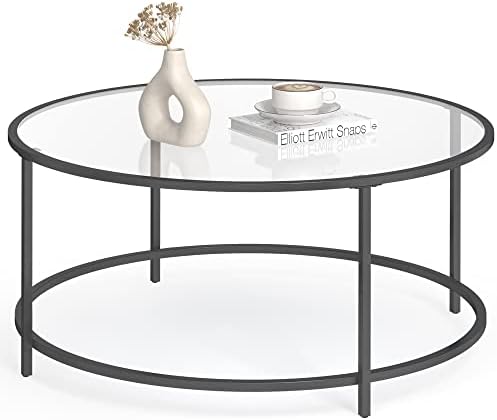 Yaheetech Glass Coffee Table, Black Oval Coffee Table for Living Room ...