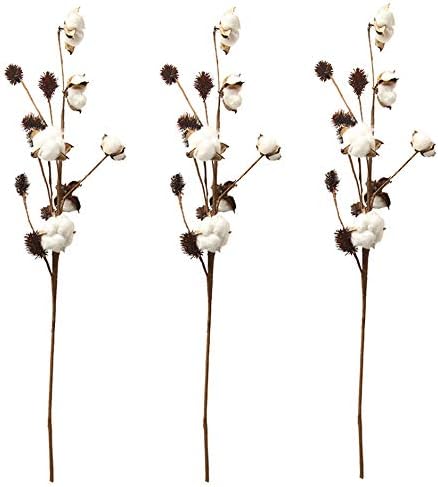 Aisamco 3 Pack Cotton Stems Farmhouse Decoration Floral Picks Rustic ...