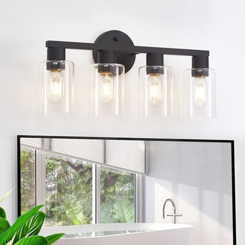 4 Light Bathroom Vanity Light, Bathroom Light Fixtures with Clear Glass ...