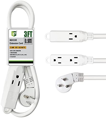 EP 3 Ft Flat Plug Extension Cord, 16 AWG 3 Prong Grounded Low Profile ...