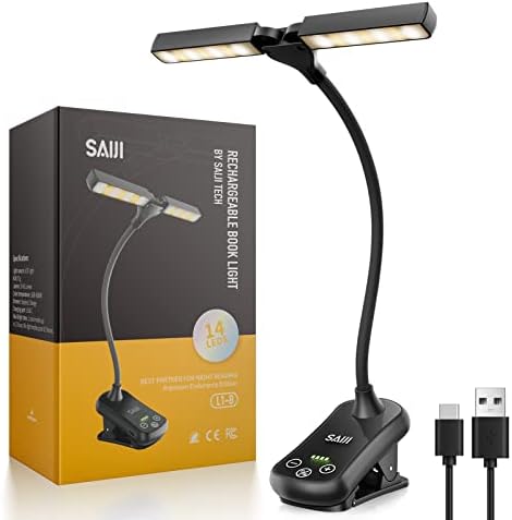 SAIJI 14 LED Rechargeable Book Light for Reading in Bed, 180 ...
