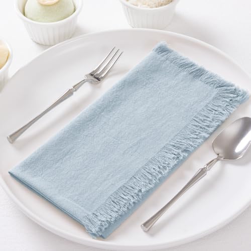 Amazon.com: DeZerlor 12 Pack Gray Blue Cotton Linen Napkins with Fringe ...