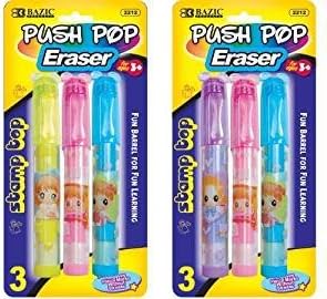 Amazon.com : BAZIC Fancy Push-Pop Pencil Eraser w/ Stamp Top (3/Pack ...