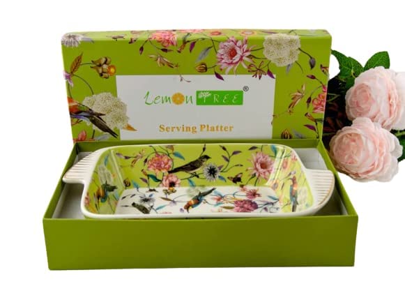 Buy Lemon Tree Ceramic Deep Rectangular Floral Print Platter Tray for ...
