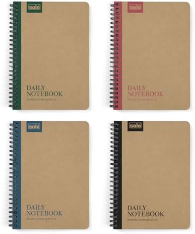 SOLO A5 Daily Notebook Pack of 4 Kraft Cover Spiral Wiro Bound Ruled ...