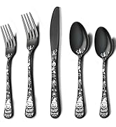 Amazon.com | MUJINON Skull Black Silverware Set for 4, 20-Piece Black ...