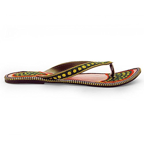 TRADITION INDIA Women Resham Zari Work Fancy V-Shape Green Chappal: Buy ...