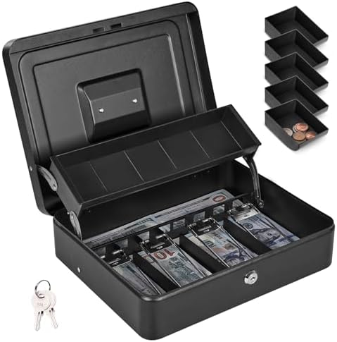 Amazon.com: ZYNKORA Cash Box Metal Money Box with Tray & Key Lock ...