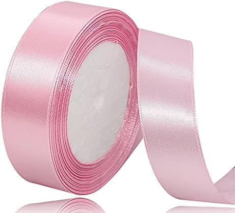 Bealif Pink Ribbon 25mm Baby Pink Satin Thick Ribbon for Gift Wrapping ...