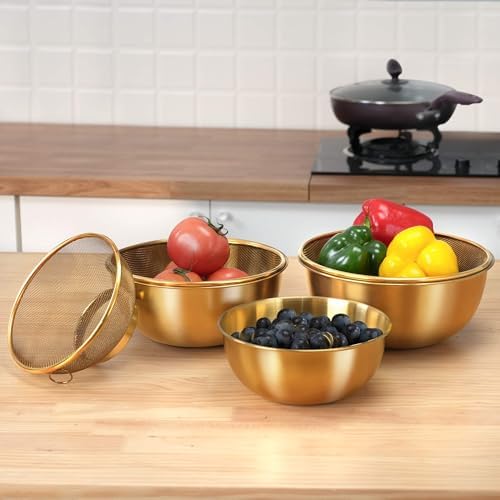 Amazon.com: Norme 5 Quart Stainless Steel Gold Colander and 3 Pcs Gold ...
