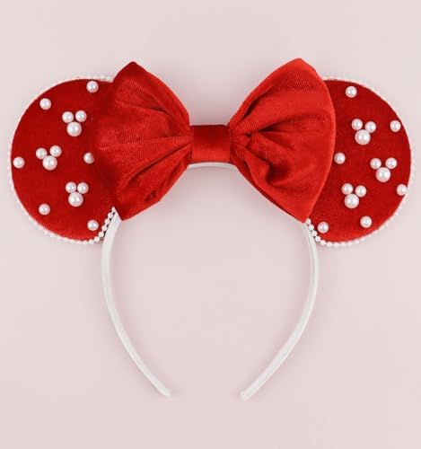 Amazon.com : LIHELEI Mouse Ears Headband with Pearl, Princess Red ...