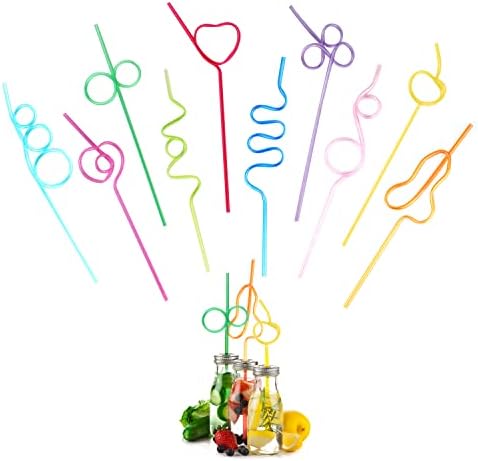 NINVVS 10 Pieces of Colored Plastic Straws, Party Curly Straws ...