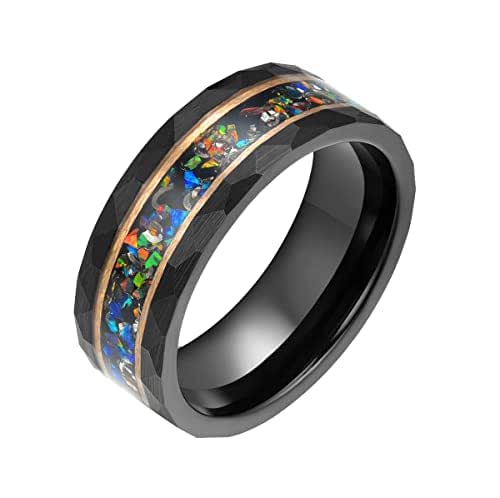 Amazon.com: Rings By Pristine Men's Ring, Hammered Tungsten Opal, Black, 4MM 8MM (5.50, 4 ...