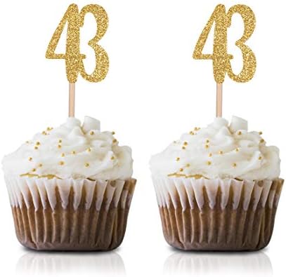 Amazon.com: Gold Happy 43rd Birthday Cupcake Topper, 24-Pack Number 43 ...