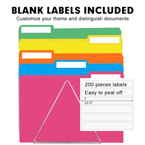 Snapklik.com : File Folder, RAZCC 200 Pack 1/3 Cut Tab Colored File ...
