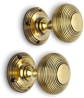 Infinity Decor Aged Brass Victorian Beehive Mortice Door Knobs Pair 55mm - Solid Brass Round ...