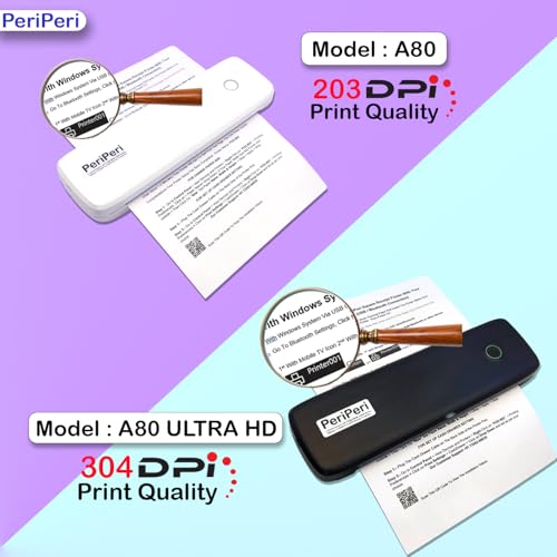 PeriPeri A80 Ultra HD 304dpi A4 Size Portable Printer (1Year Warranty) Inkless Bluetooth ...