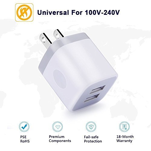 Buy Wall Charger, USB Brick 3Pack 2.1A/5V Dual Port USB Plug Charger ...