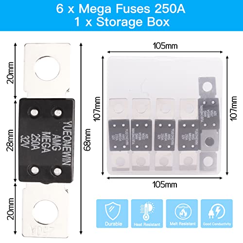 Snapklik.com : 250A MEGA/AMG Fuses, 6 Pcs 250A MEGA/AMG High Current ...