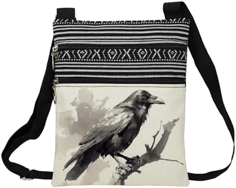 LiuenMgg Ink Crow Messenger Bag Small Ethnic Pattern Printed Adjustable ...