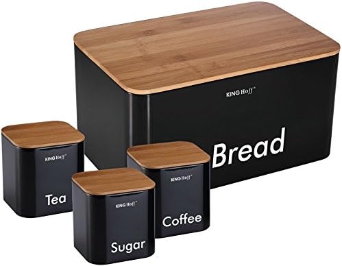 Kinghoff 4 Piece Kitchen Storage Box Set Includes Bread, Cookies, Tea ...