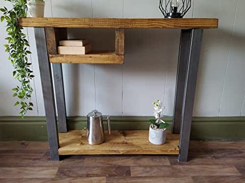 Console table chunky wood with small shelf contemporary rustic ...