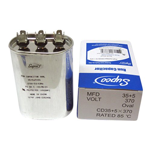 SUPCO CD35+5X370 Dual Motor Run Capacitor, Oval, 35 + 5 Mfd x 370V, 3. ...