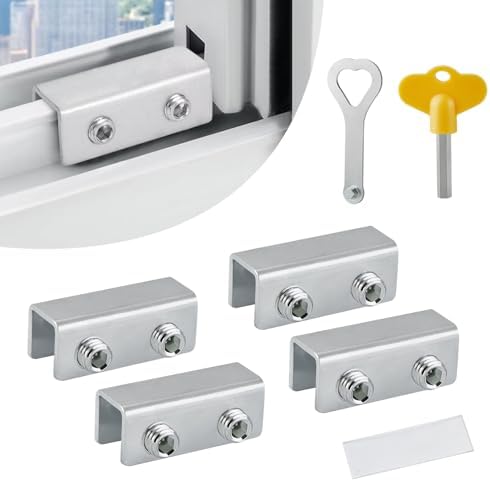 Sliding Window Locks with Keys (4 Pack), Adjustable No-Drill Security ...
