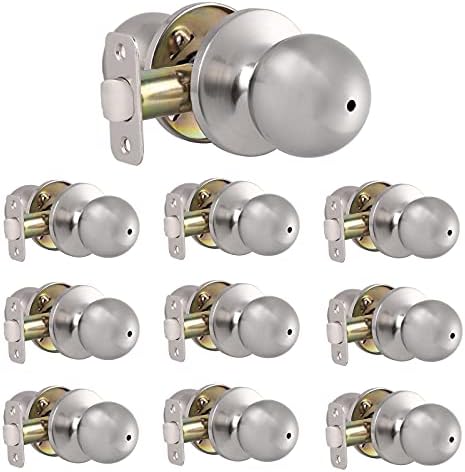 Knobonly 10 Pack Privacy Door Knobs in Satin Nickel Finish, Bed or Bath ...