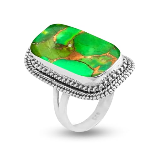 Amazon.com: Sterling Silver 925 Ring For Womens Green Copper Turquoise ...