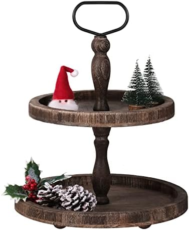 Mustry Rustic Wooden 2 Tiered Tray, Round Farmhouse Kitchen Table Decor ...