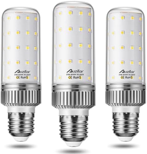 Auzilar E26 LED Bulb,25W LED Corn Light Bulb 200W Equivalent 6000K Cool ...