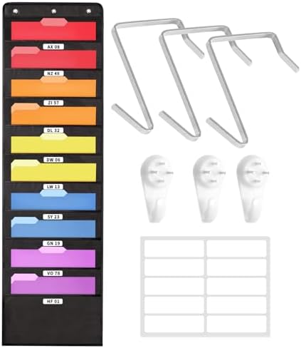 Amazon.com: SUNEE 10 Pockets Hanging Wall File Organizer, Black Storage ...