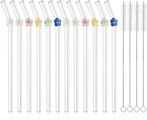 Amazon.com: Homely Hues - 5 Pack Reusable glass flower straw with 1 ...
