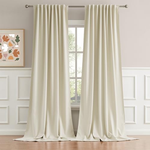 Amazon.com: Cream Beige Curtains 108 Inch Length - Back Tab/Rod Pocket ...