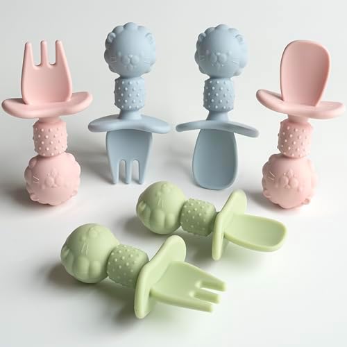 Amazon.com: Silicone Baby Feeding Spoon and Fork Set l Baby Led Weaning ...