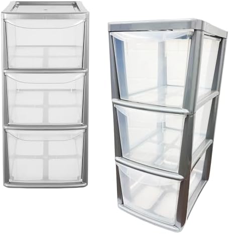 Medium Silver Modular 3 Drawer Storage Tower Unit For Home Office ...