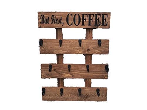 Amazon.com: Rustic Wood Coffee Cup Rack your Color Choice 12 Mug Hooks ...