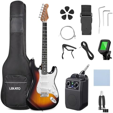 Amazon.com: LEKATO Beginner Electric Guitar Kit 39 Inch Full Size Solid ...