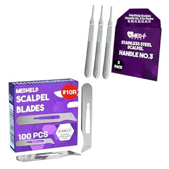 Amazon.com: Pack of 100 Dermaplane Blades 10R and Pack of 3 Scalpel ...