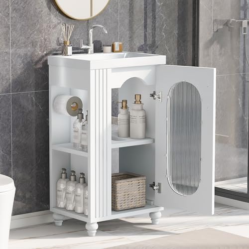 Amazon.com: QIERAO 20" White Samll Freestanding Wooden Bathroom Vanity ...