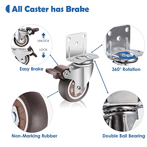 W B D WEIBIDA Side Mount Casters 2 Inch L-Shaped Heavy Duty Castor ...