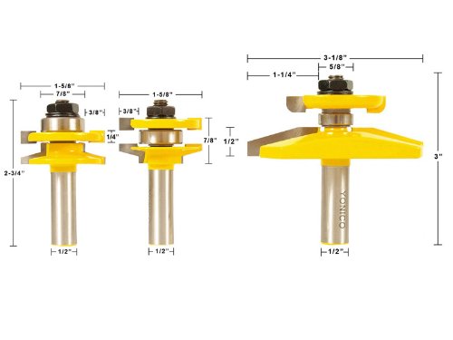 Yonico 12350 Shaker 3 Bit Raised Panel Cabinet Door Router Bit Set with ...