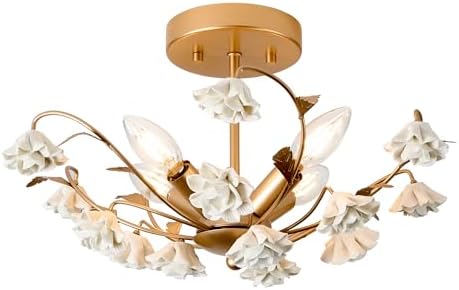 Amazon.com: Pastoral Floral Ceiling Lights 4-Light Pink Rose Flush ...