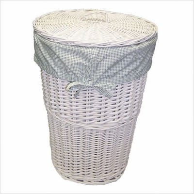 Amazon.com : Round Rattan Hamper: White with Sage Gingham Liner ...