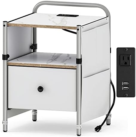 LINSY HOME End Table, Bedside Tables with Charging Station Dual USB ...